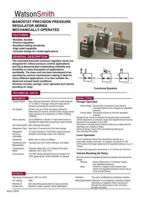 manostat precision pressure regulator series mechanically operated