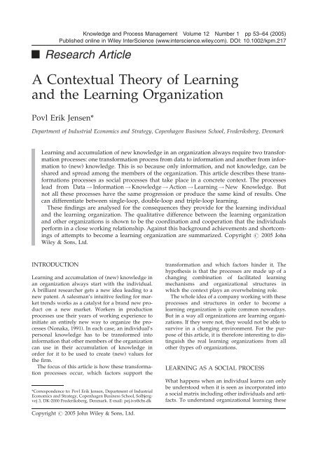 A contextual theory of learning and the learning organization