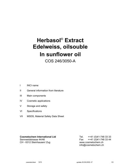 Herbasol® Extract Edelweiss, oilsouble In sunflower oil