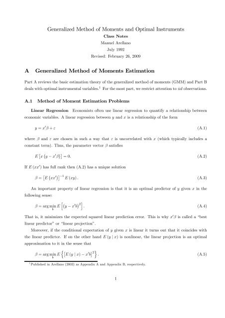 Generalized Method of Moments and Optimal Instruments A ... - Cemfi