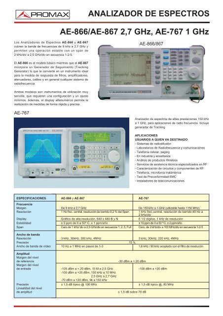 Analizador de espectros - AE-767 / AE-866 / AE-867 - Promax