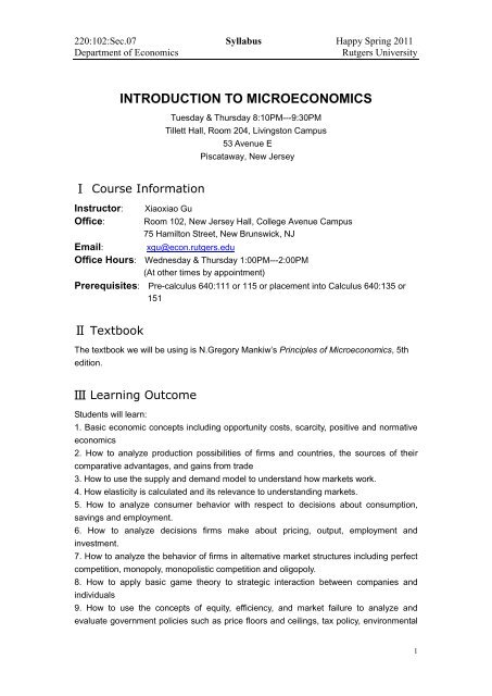 INTRODUCTION TO MICROECONOMICS - Department of Economics