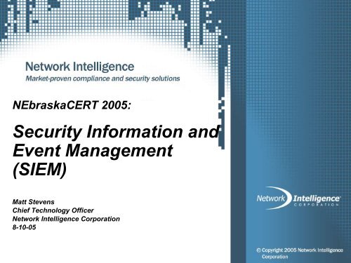 Security Information and Event Management (SIEM) - the Main Page