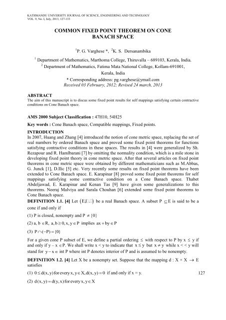 Common Fixed Point Theorem On Cone Banach Space Kathmandu