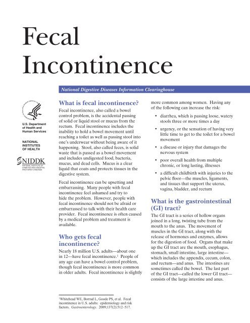 Fecal Incontinence - National Digestive Diseases Information ...
