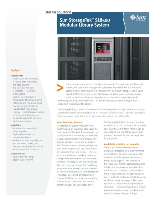 Sun StorageTek SL8500 Modular Library System Data Sheet