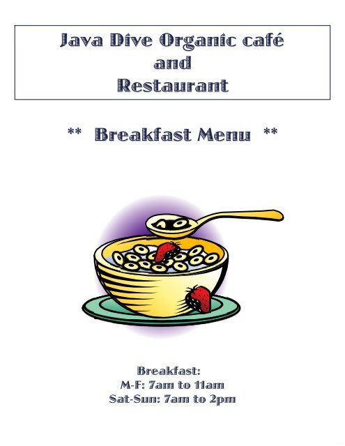 MenuPro Breakfast menu - Java Dive Cafe
