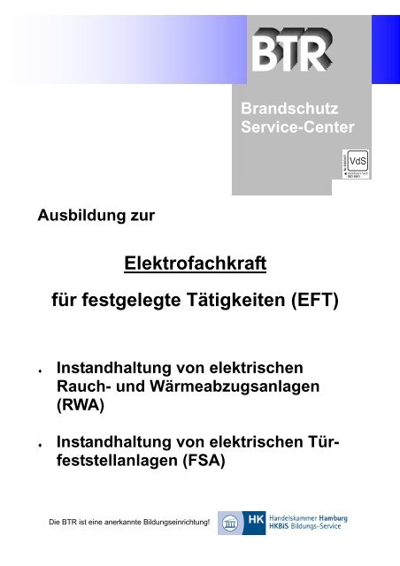 Elektrofachkraft für festgelegte Tätigkeiten - BTR Hamburg Elektrofachkraft für festgelegte Tätigkeiten - BTR Hamburg