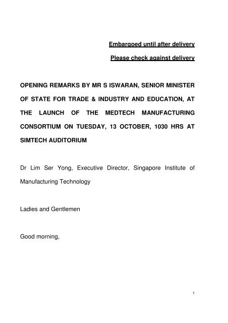 Embargoed until after delivery Please check against delivery ...