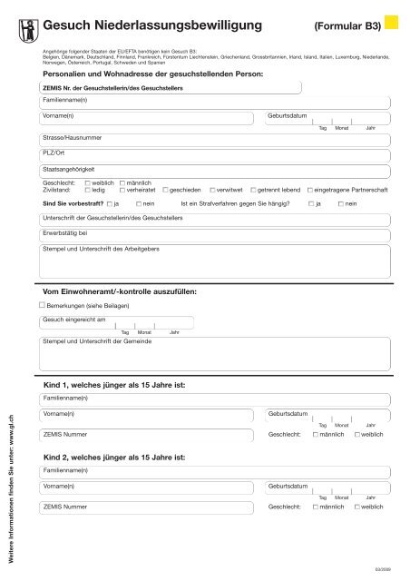 Formular B3: Niederlassungsbewilligung Drittstaaten