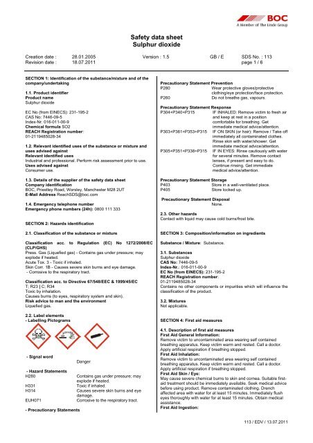 Safety data sheet Sulphur dioxide - Boc