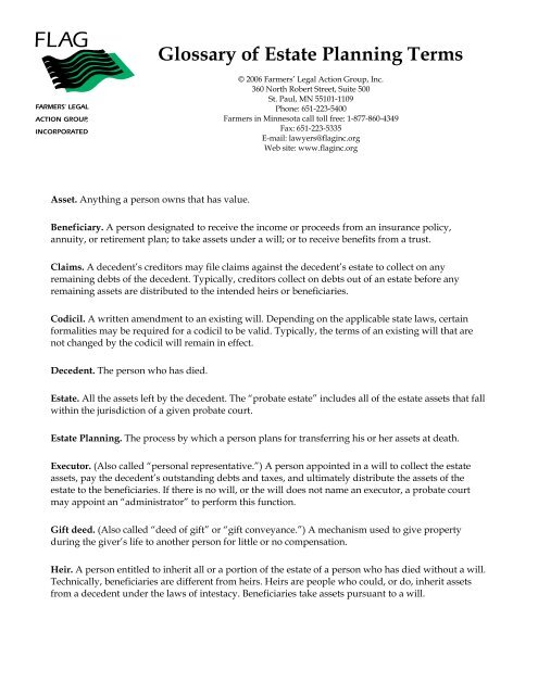 Glossary of Estate Planning Terms - Farmers' Legal Action Group Glossary of Estate Planning Terms - Farmers' Legal Action Group
