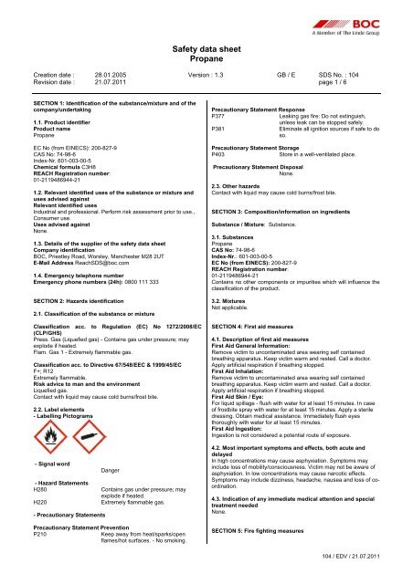 Safety data sheet Propane - Boc
