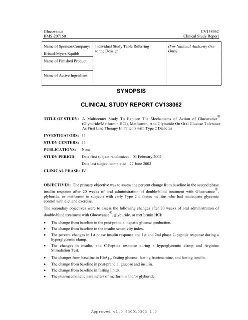 synopsis clinical study report cv138062 - Clinical Trials - Bristol ...