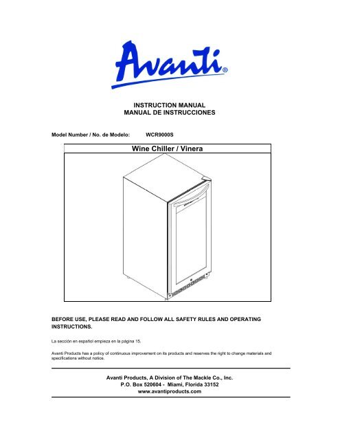 Model WCR9000S - Avanti Products