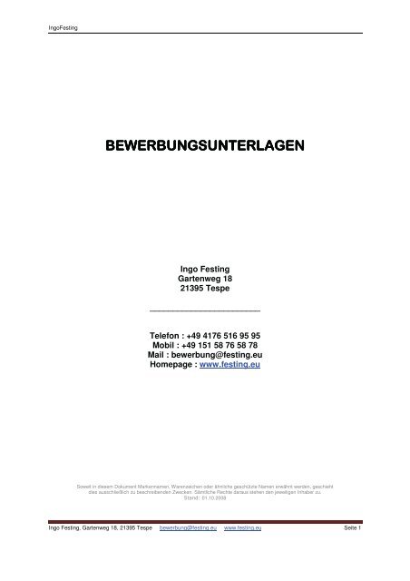 BEWERBUNGSUNTERLAGEN BEWERBUNGSUNTERLAGEN