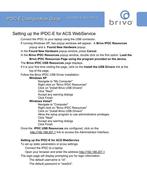 IPDC-E Configuration Guide Setting up the IPDC-E for ACS ...