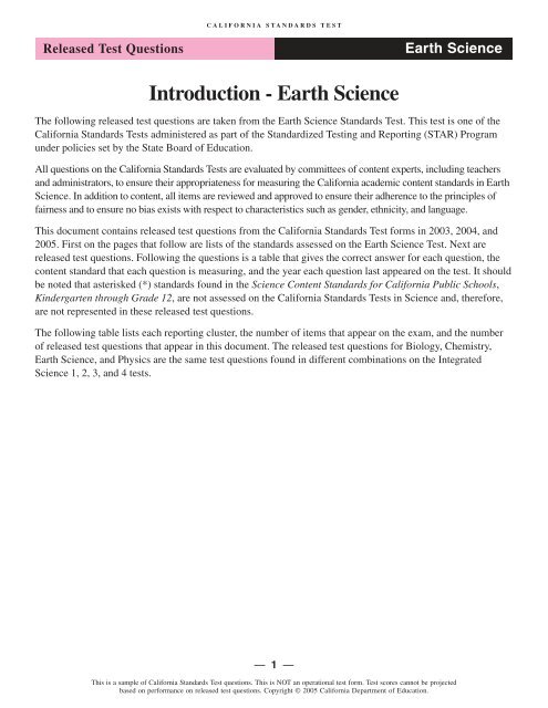 Earth Science RTQ - Standardized Testing and Reporting (STAR ...