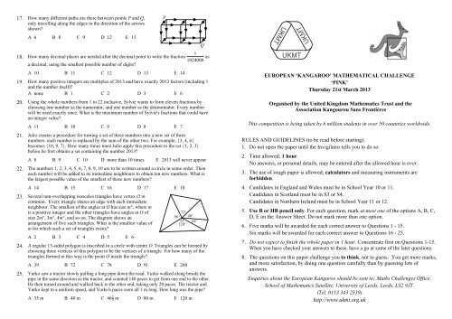 Pink Kangaroo - Questions - United Kingdom Mathematics Trust ...