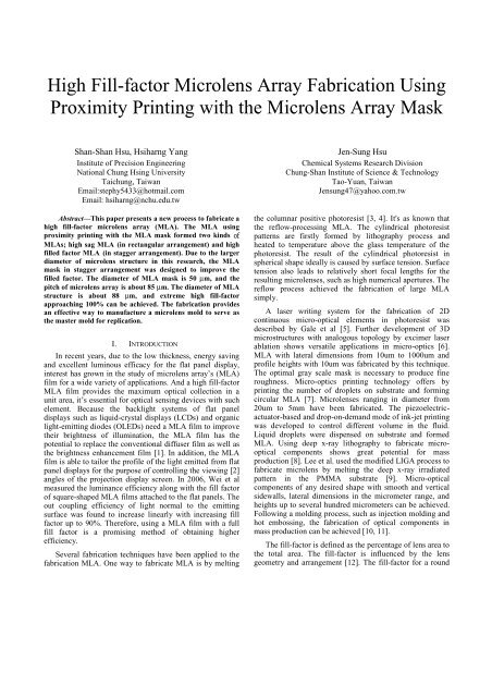 High Fill-factor Microlens Array Fabrication Using Proximity Printing ...
