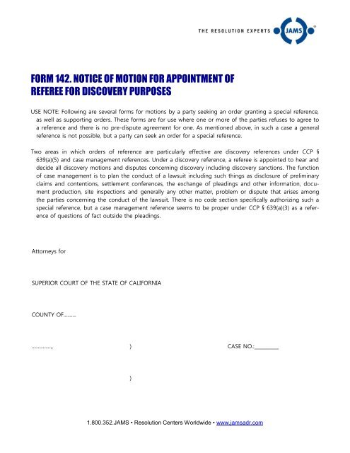 FORM 142. NOTICE OF MOTION FOR APPOINTMENT OF ... - Jams