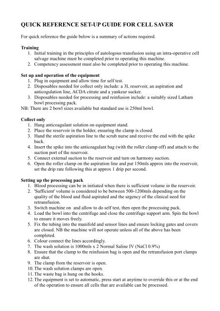 Cell saver set-up guide - Tayside School of Anaesthesia