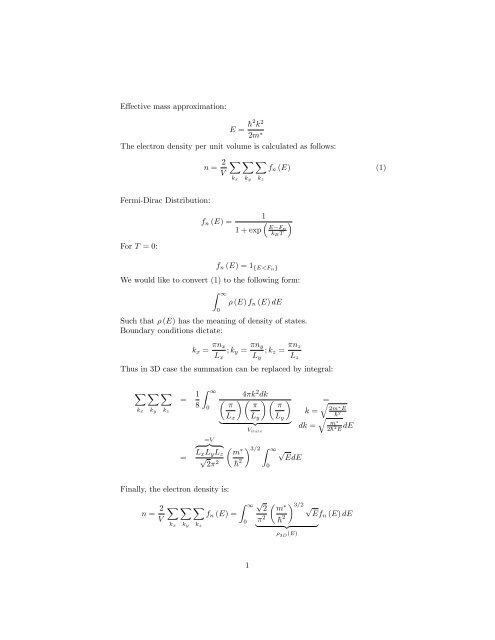 Effective mass approximation: E + &m! The electron density per unit ...
