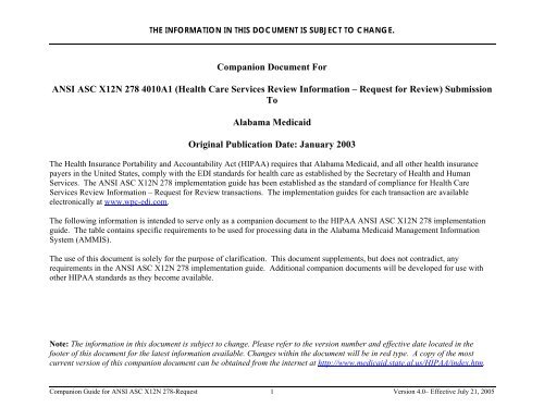 Companion Guide For ANSI ASC X12N 278