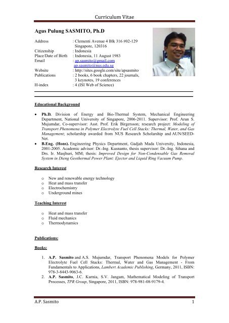Curriculum Vitae - National University of Singapore