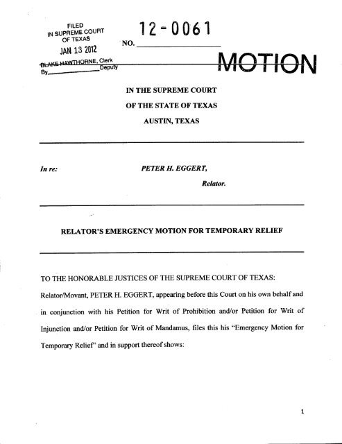 Motion to Stay - Filed - Supreme Court of Texas