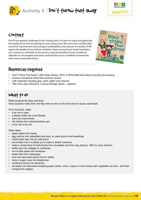 Activity 5 Don't throw that away - Zero Waste SA - SA.Gov.au