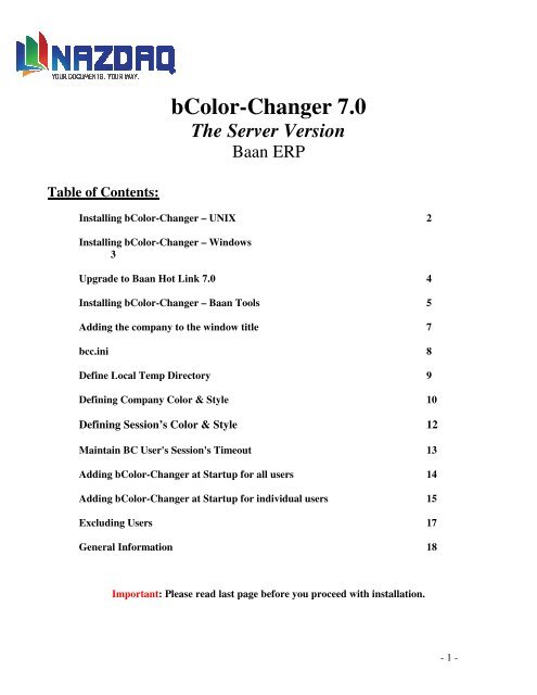 bColor-Changer 7.0 Implementation Manual (Baan ERP) - Nazdaq