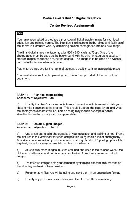 OCR iMedia Level 3 Unit 1 Digital Graphics Exemplar