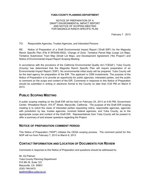 notice of preparation - Yuba County