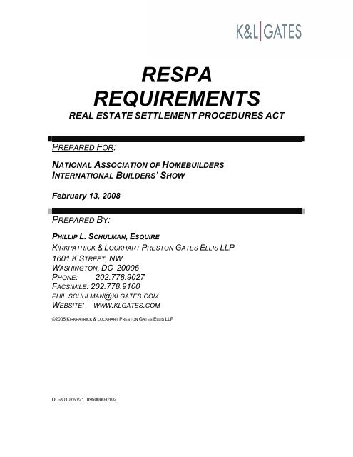 RESPA REQUIREMENTS - International Builders' Show
