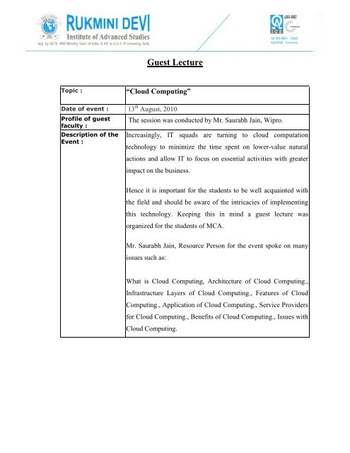 Cloud Computing Guest Lecture Report Cloud Computing Guest Lecture Report