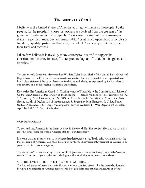 The American's Creed with explanatory text. - Super Trap, Inc.
