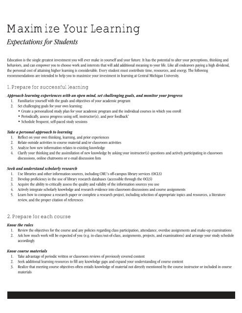Maximize Your Learning - Central Michigan University Global Campus