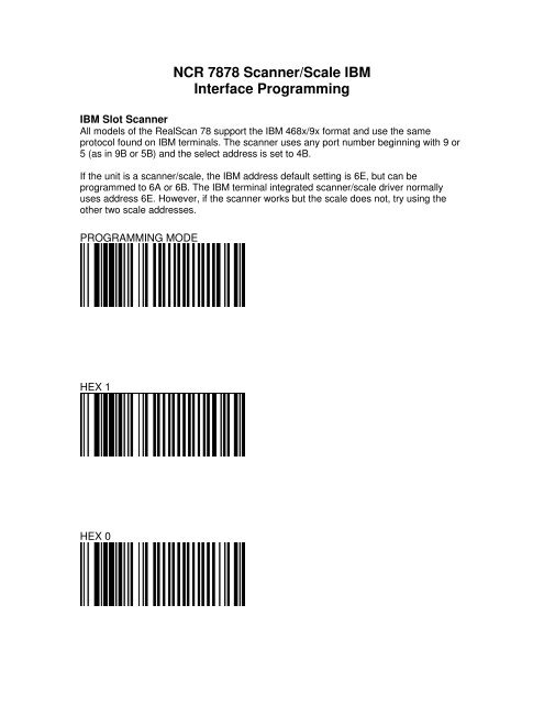 NCR 7878 Scanner/Scale IBM Interface Programming