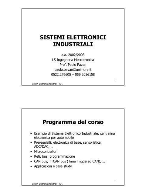 SISTEMI ELETTRONICI INDUSTRIALI Programma del corso