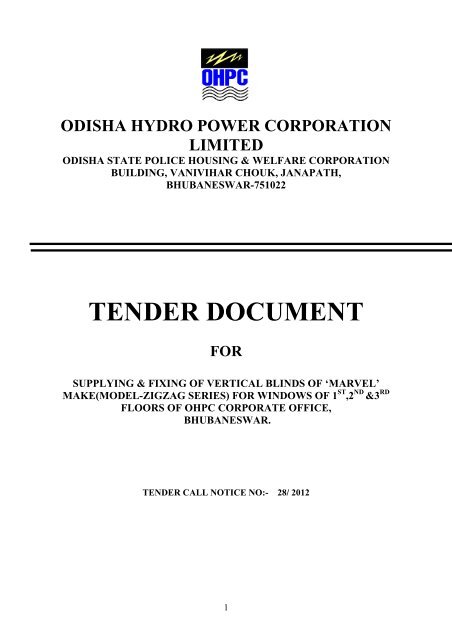 TENDER DOCUMENT - Odisha Hydro Power Corporation Ltd.