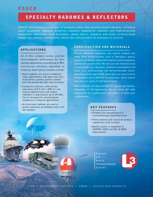 essco specialty radomes & reflectors - L-3 Communications