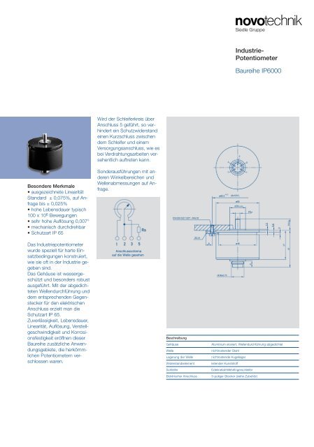 Industrie- Potentiometer Baureihe IP6000 - Novotechnik