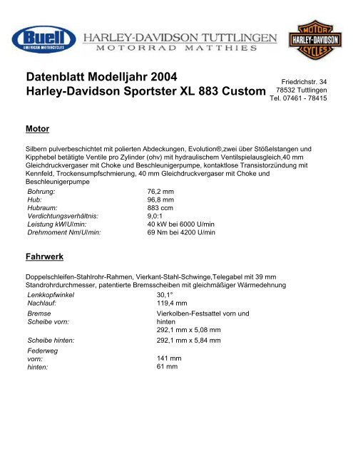 Harley Davidson Iron 883 Technische Daten