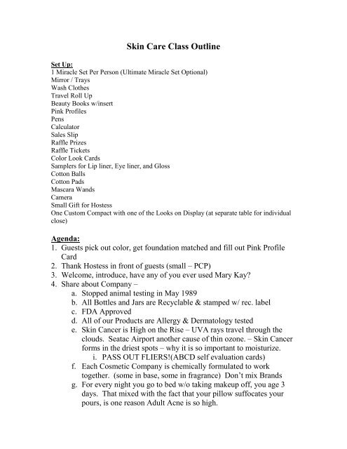 Skin Care Class Outline