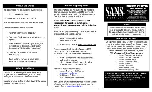 Windows Intrusion Detection Discovery Cheat Sheet - MARE system ... Windows Intrusion Detection Discovery Cheat Sheet - MARE system ...