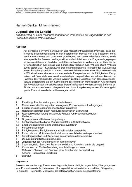 Hannah Denker, Miriam Hartung Jugendliche als Leitbild