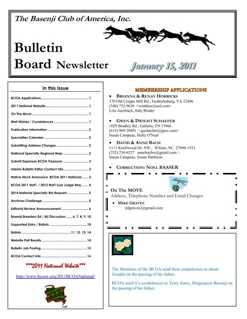 Bulletin Board Newsletter - the Basenji Club of America