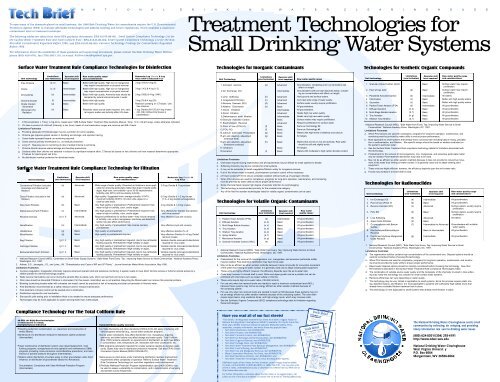 Treatment Technologies for Small Drinking Water Systems Poster