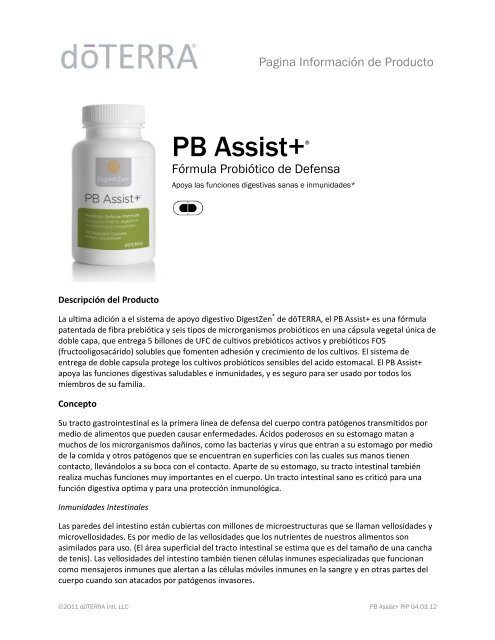 PB Assist+ Product Information Page Español - dōTERRA Tools